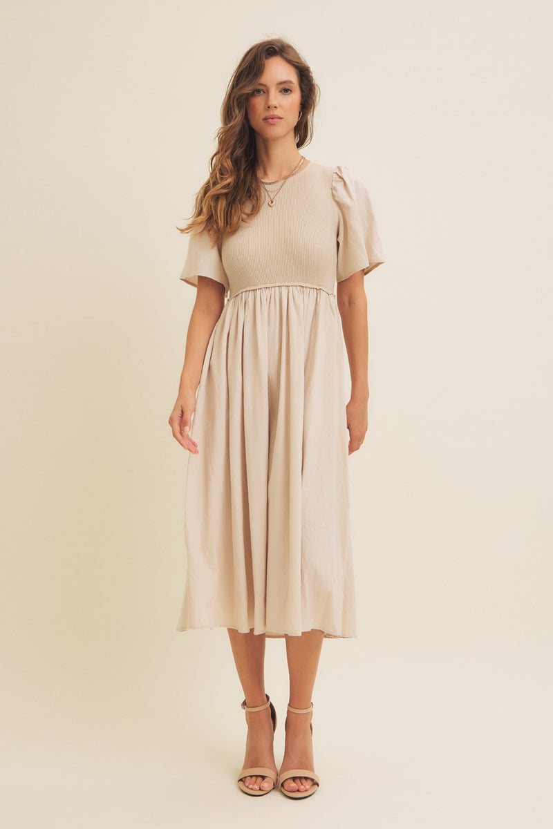 Michelle modest midi dress in natural – JanieLanie