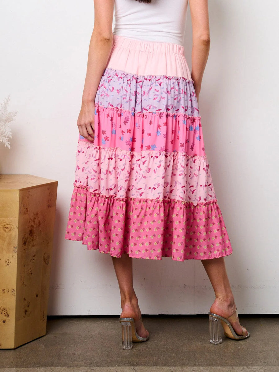 Patchwork tiered skirt in pink - final sale – JanieLanie