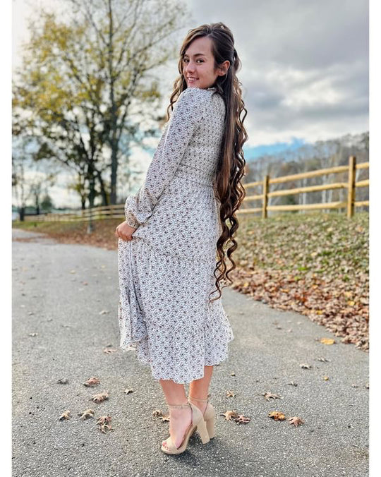 Lanie modest midi dress in cream-Exclusive – JanieLanie