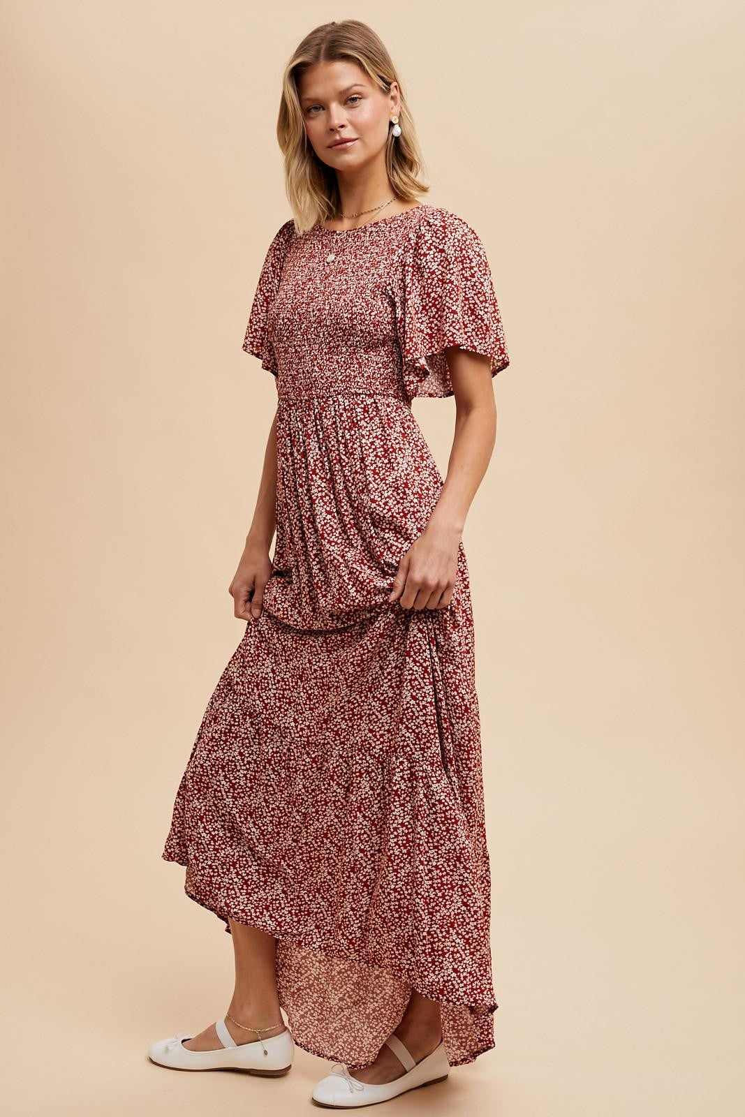 Emily modest maxi dress in currant – JanieLanie
