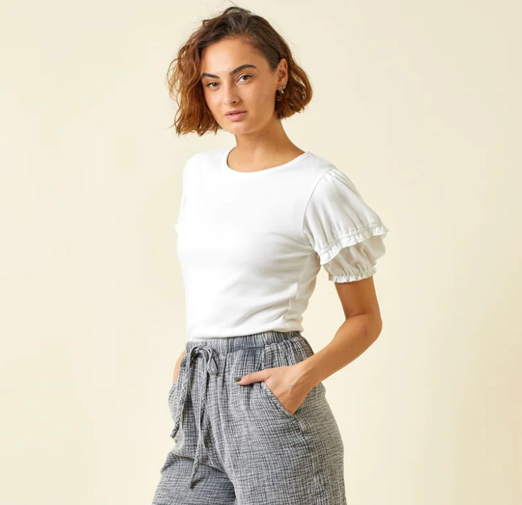 White ruffle sleeve top-final sale – JanieLanie