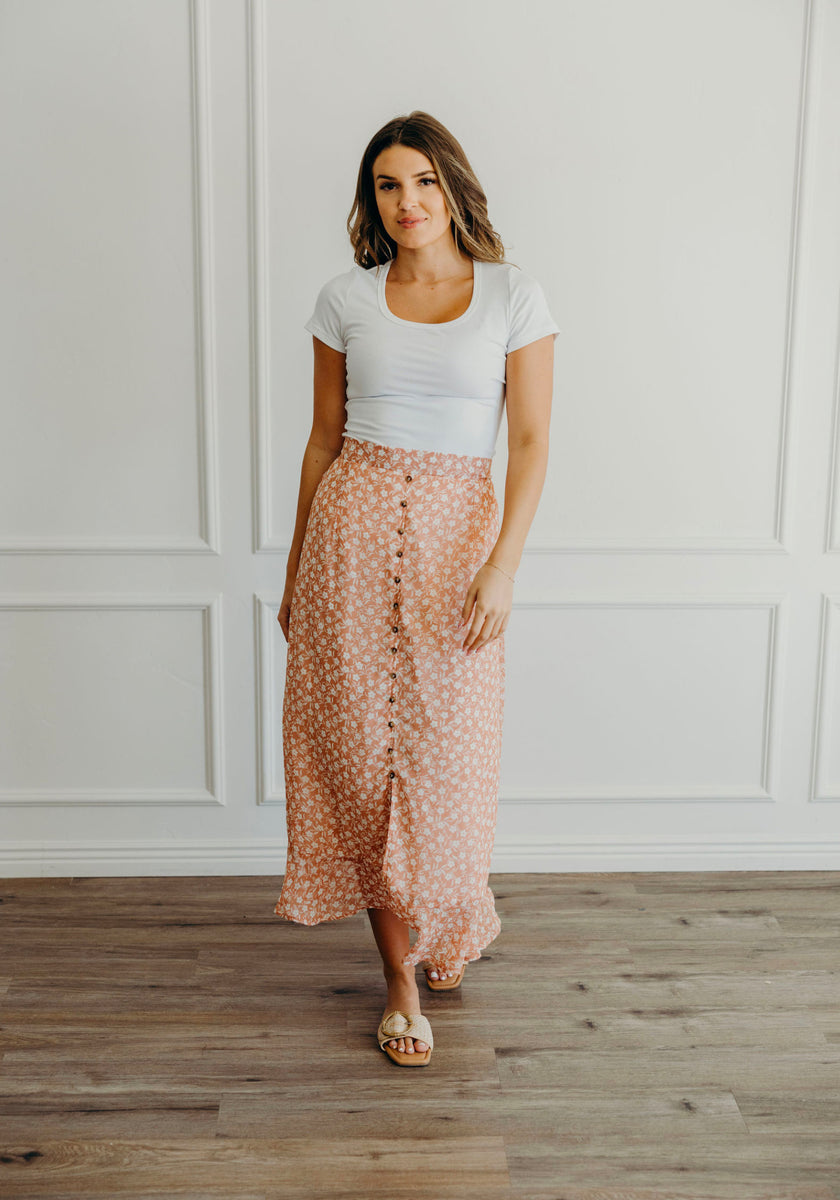 Maxi button front skirt in floral punch – JanieLanie