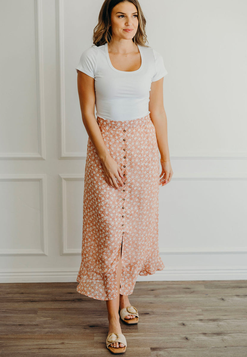 Maxi button front skirt in floral punch – JanieLanie