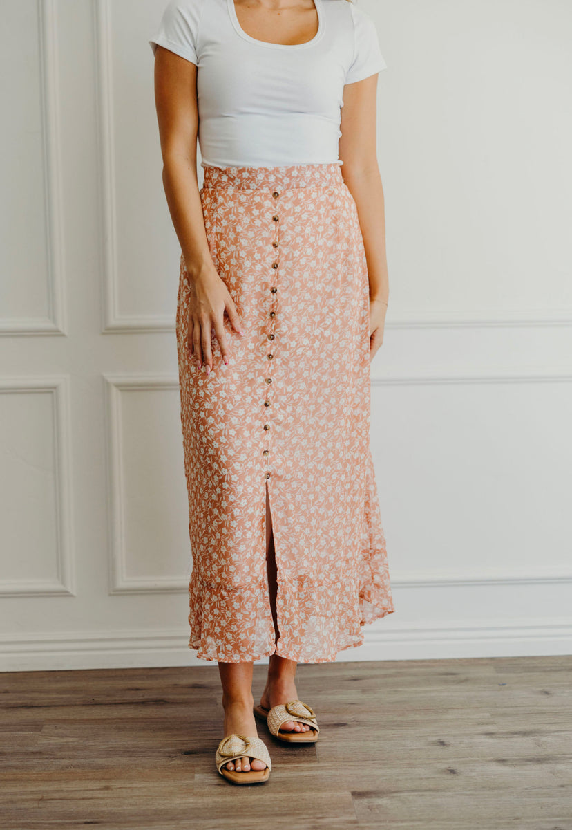 Maxi button front skirt in floral punch – JanieLanie