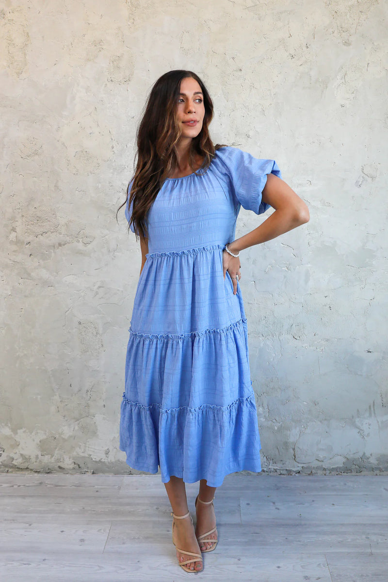 Serena modest midi dress in light blue-final sale – JanieLanie