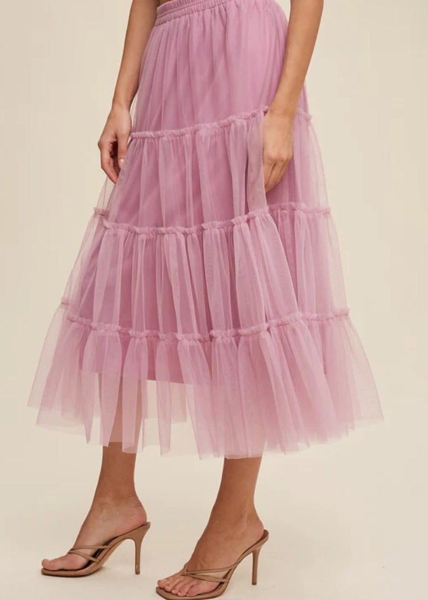 Mauve mesh tiered skirt - final sale – JanieLanie