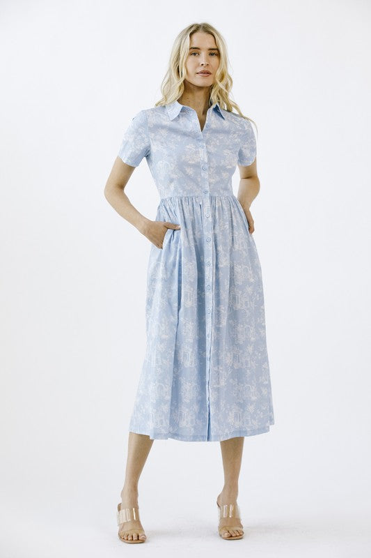 Melissa modest midi dress in blue-final sale – JanieLanie