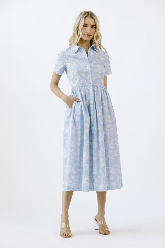 Melissa modest midi dress in blue-final sale – JanieLanie