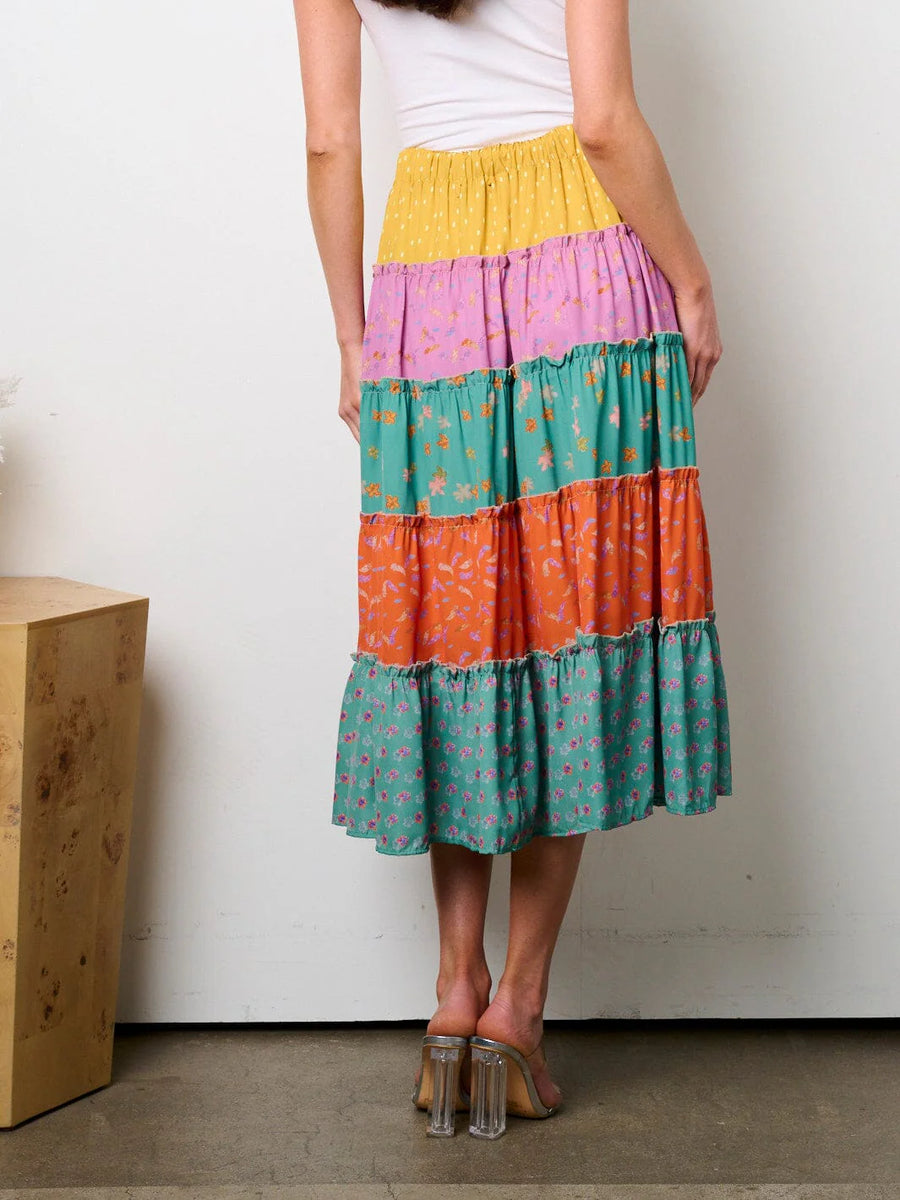 Patchwork tiered skirt in teal - final sale – JanieLanie
