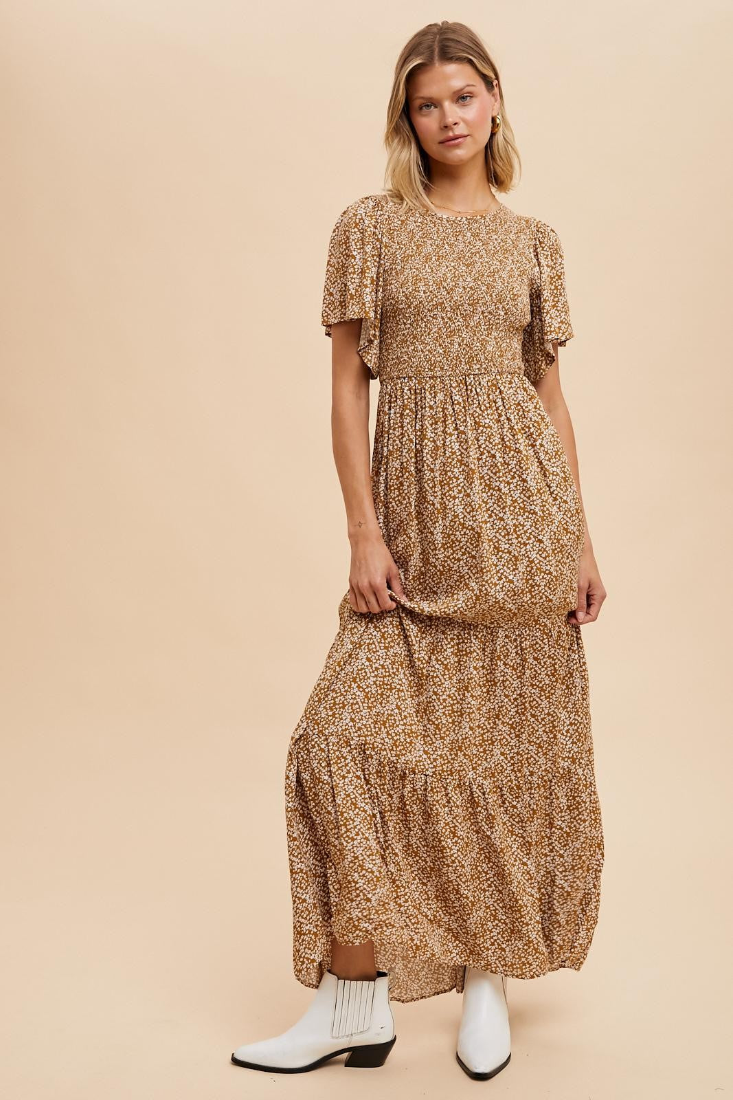 Emily modest maxi dress in Sepia – JanieLanie