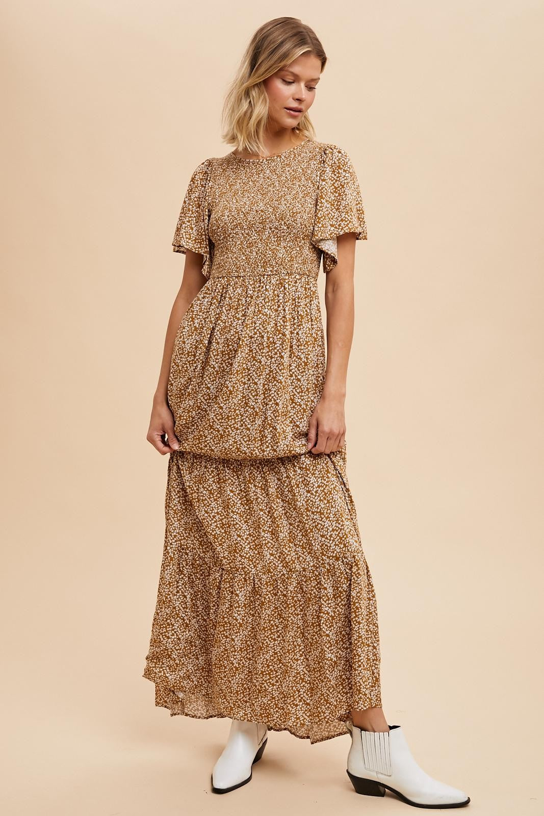 Emily modest maxi dress in Sepia – JanieLanie