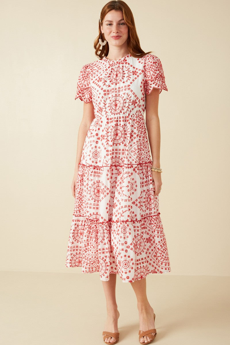 Skyler embroidered modest midi dress in red-final sale – JanieLanie