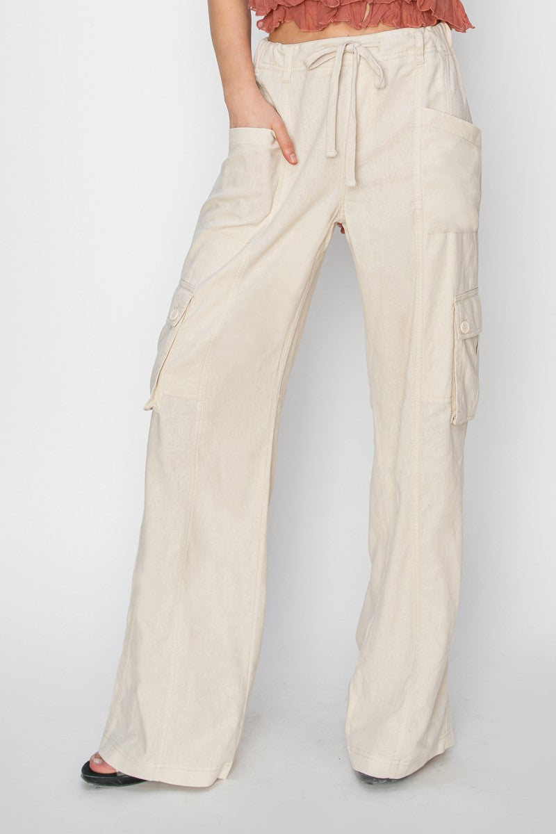 High rise tie wide cargo pant in khaki – JanieLanie