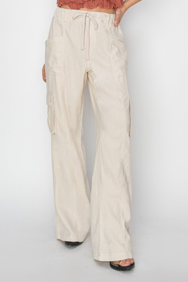 High rise tie wide cargo pant in khaki – JanieLanie