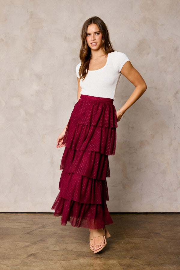 Tiered ruffle skirt in cranberry – JanieLanie