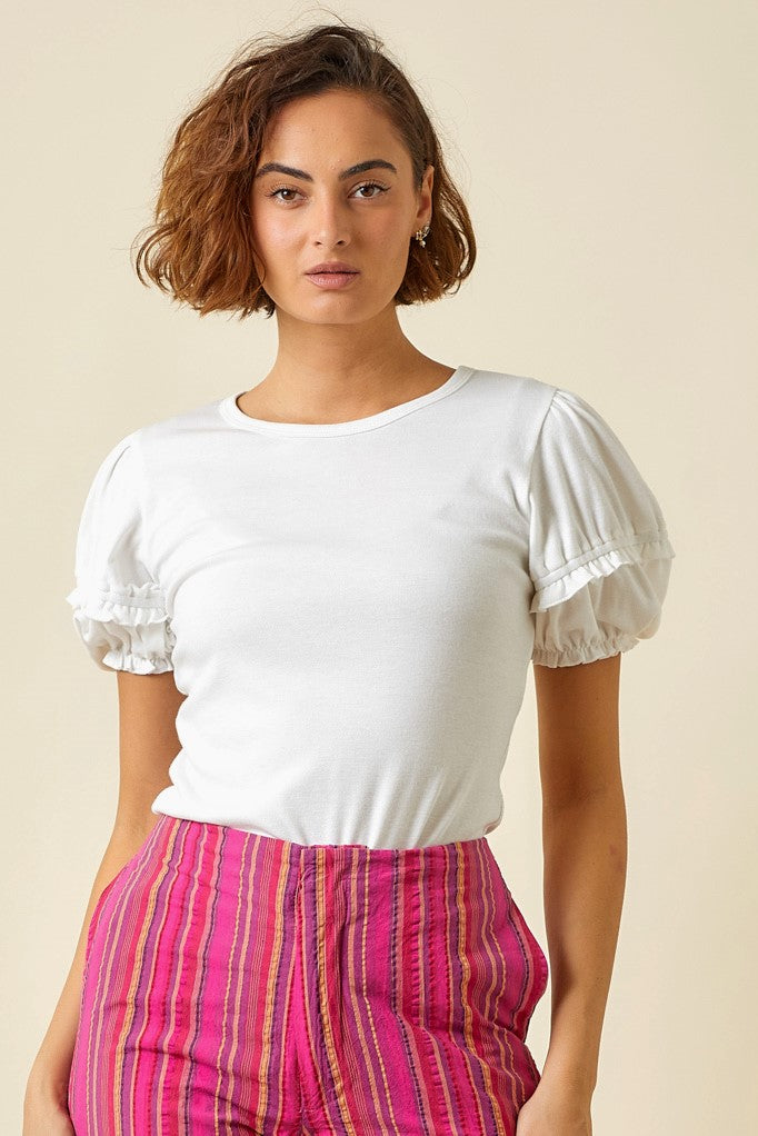 White ruffle sleeve top-final sale – JanieLanie